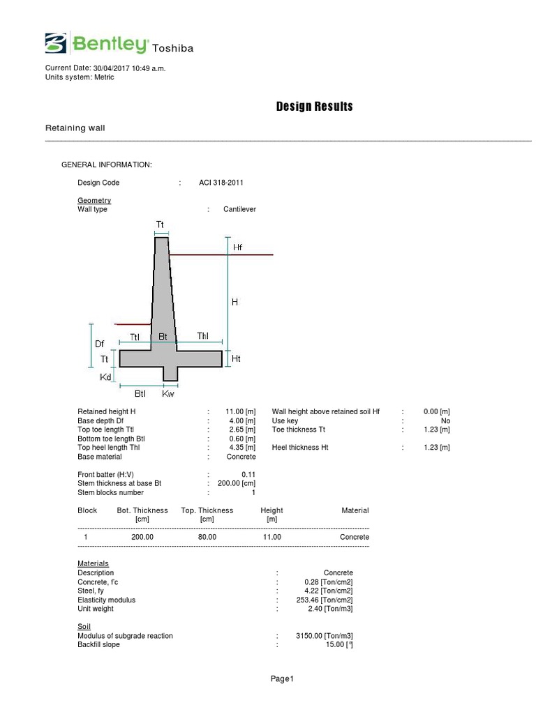 Cantilever Retaining Wall Design Report | PDF | Bending | Materials