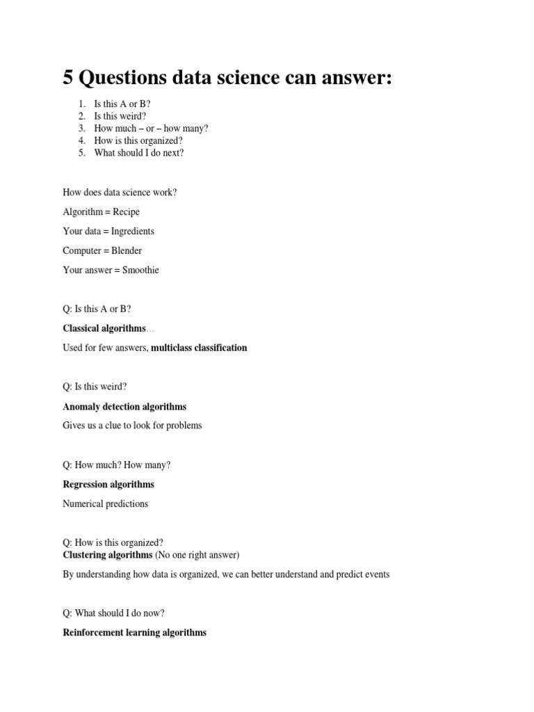 5 Questions Data Science Can Answer:: Classical Algorithms | PDF