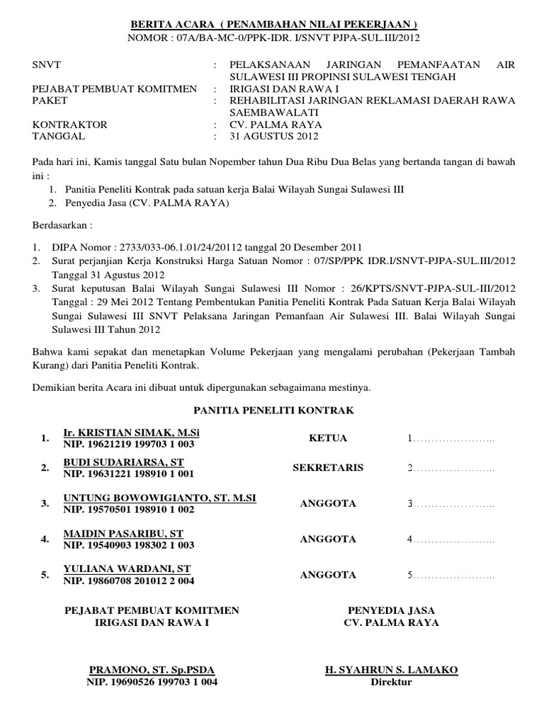 Berita Acara Mutual Check Awal MC 0 % | PDF