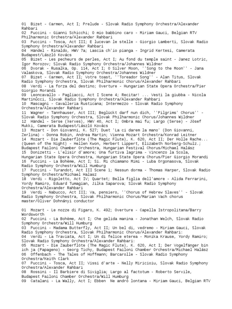 VA - Classical Favourites Opera (3 CD), Tracklist With Artists | PDF ...