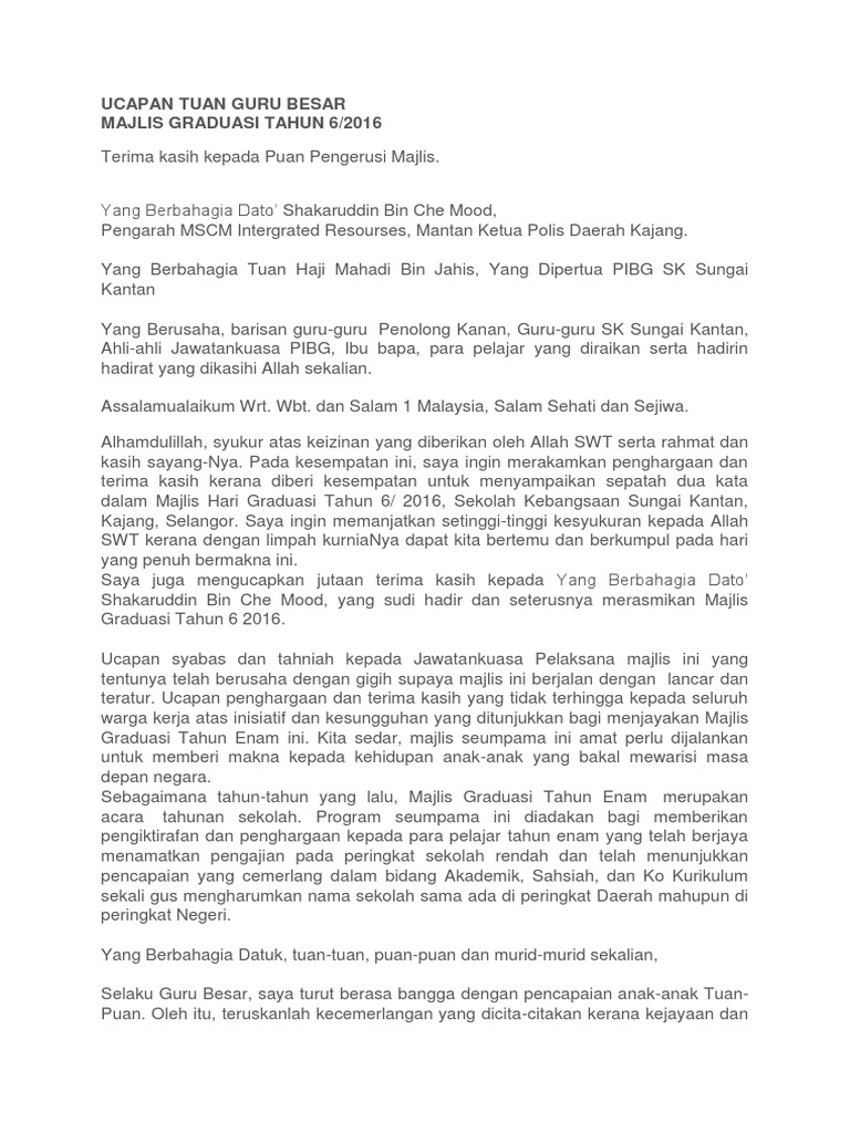 Ucapan Guru Besar Majlis Graduasi 2016 | PDF | Karier & Perkembangan ...