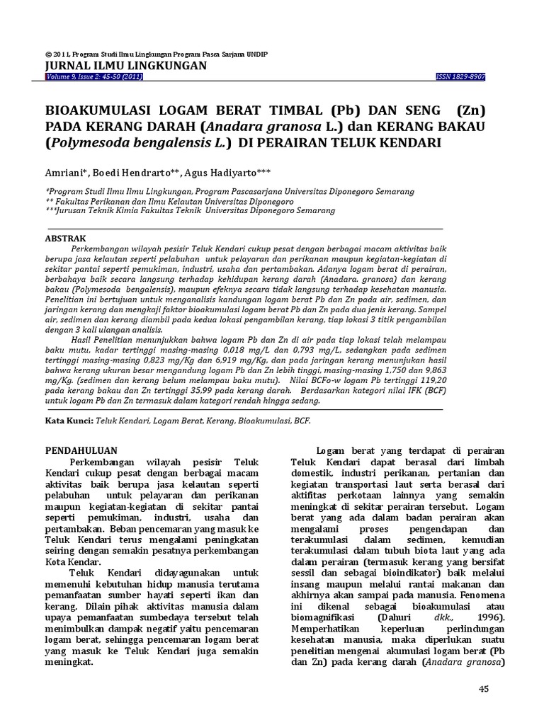 ID Bioakumulasi Logam Berat Timbal PB Dan S | PDF | Sains & Matematika