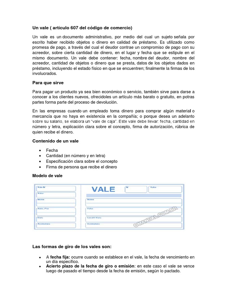 Un Vale | PDF | Dinero | Pagos