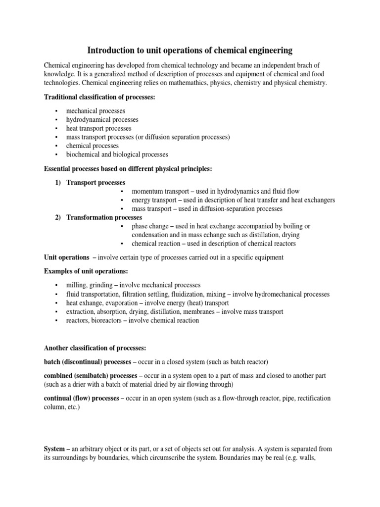 Introduction to Chemical Engineering Unit Operations | PDF | Heat ...