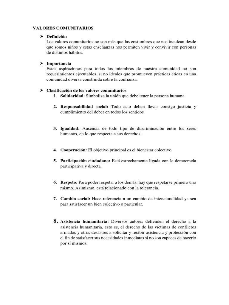 Valores Comunitarios | PDF