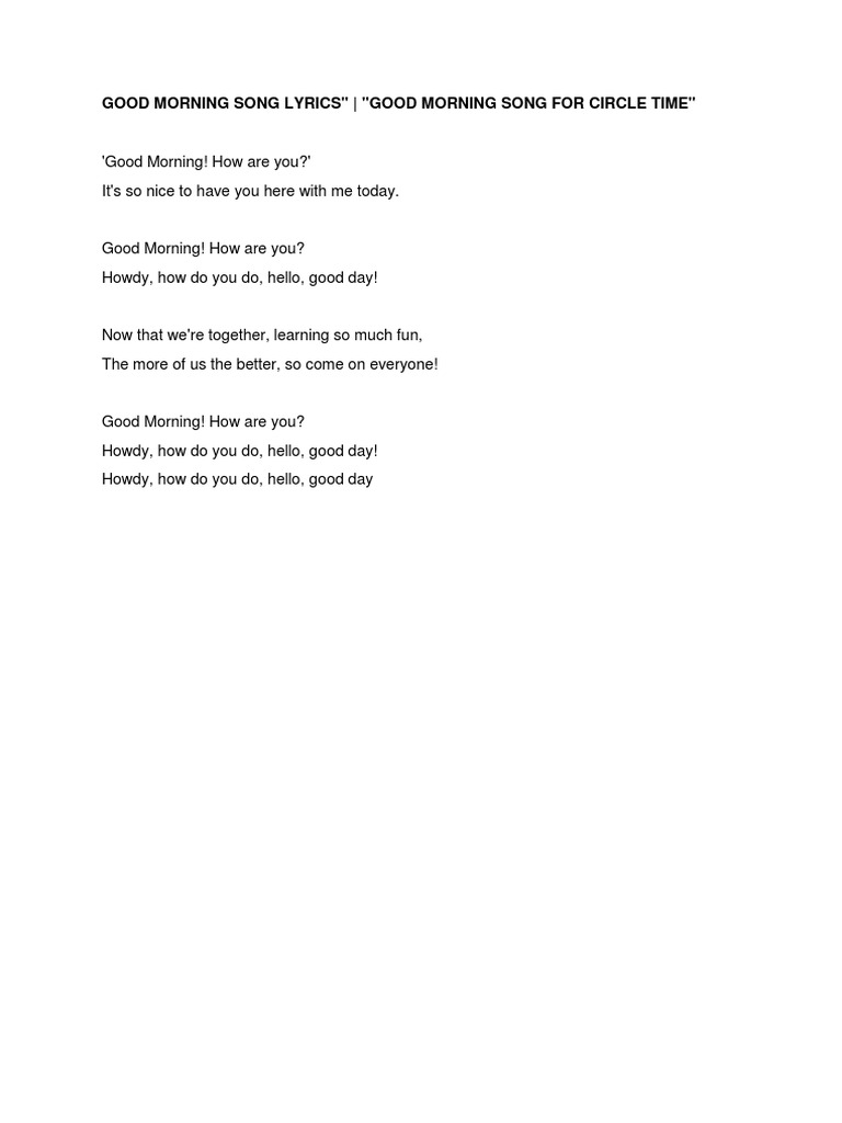 Good Morning Circle Time Song Lyrics | PDF