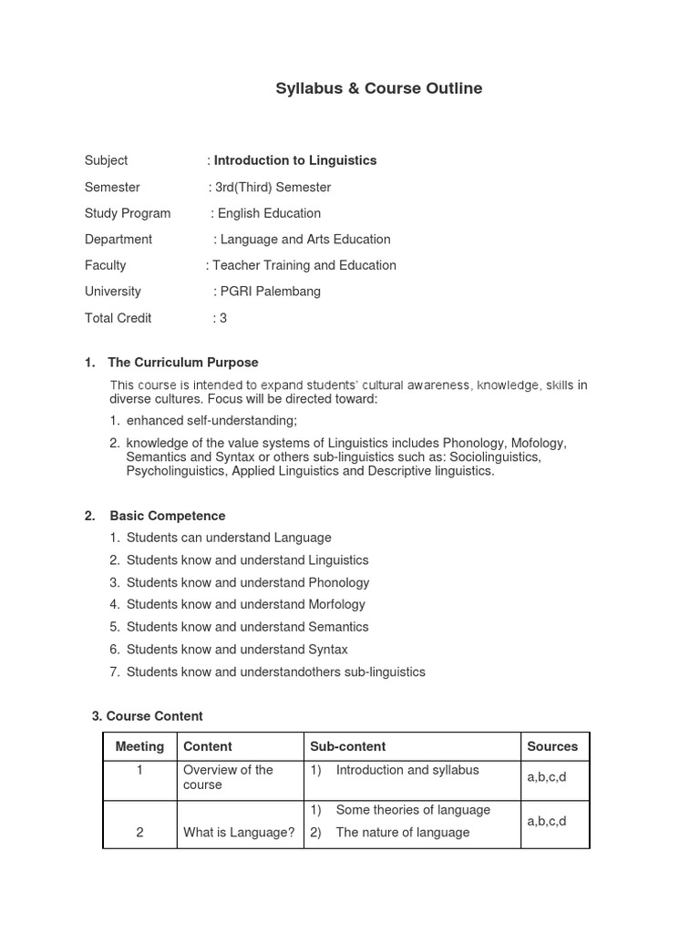 Syllabus & Course Outline: 1. The Curriculum Purpose | PDF | Phonology ...
