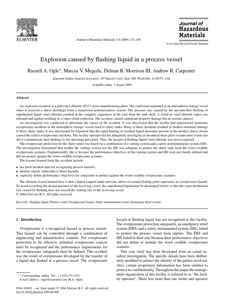 PVC - Explosion Caused by Flashing Liquid in A Process Vessel | PDF ...
