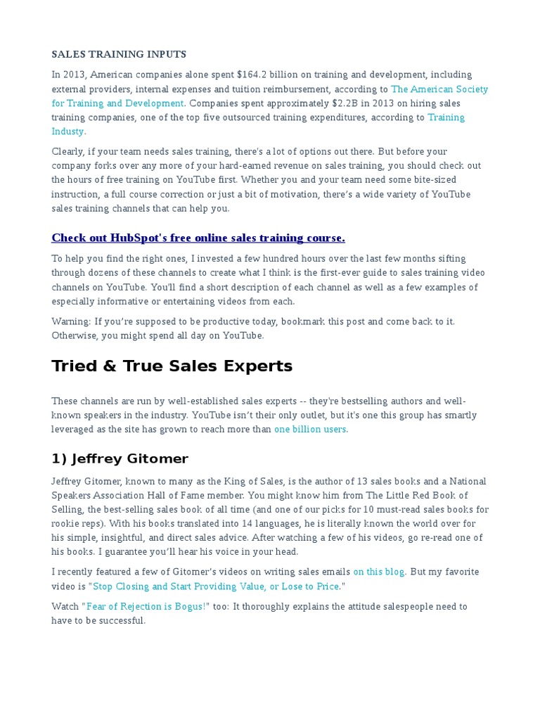 Sales Training Inputs | PDF | Sales | Multi Level Marketing