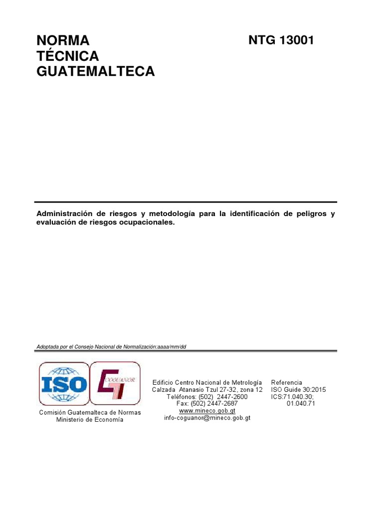 NTG 13001 Administración de Riesgos y Metodología para La Identificación de Peligros y ...