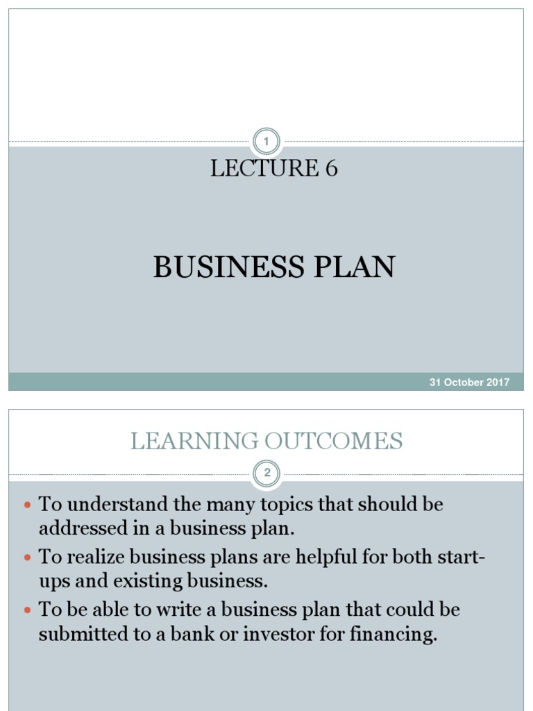 Lecture 6 Business Plan | PDF | Business Plan | Venture Capital