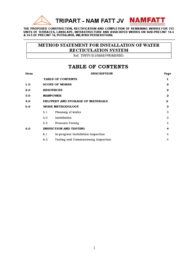 Water Recticulation Installation Method | PDF | Pipe (Fluid Conveyance ...