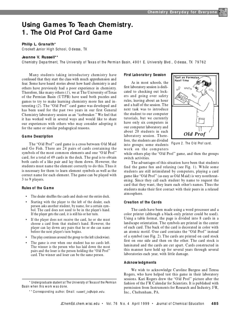 Using Games To Teach Chemistry. 1. The Old Prof Card Game: First ...