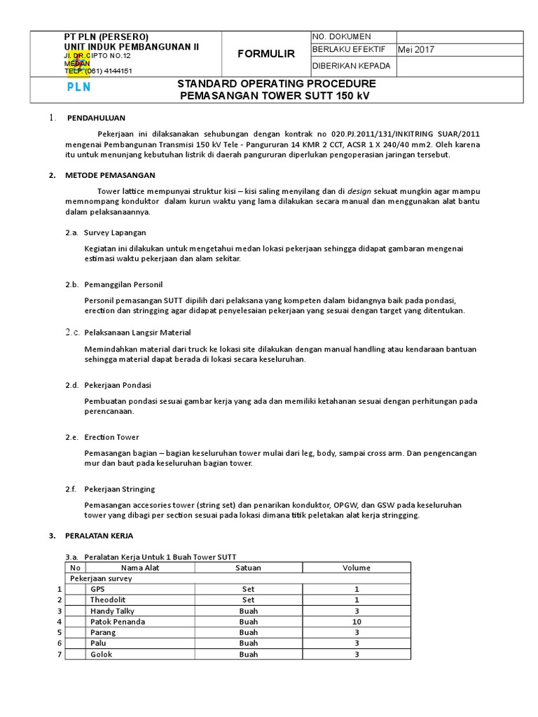 Sop Pemasangan Sutt Dan Sutet | PDF
