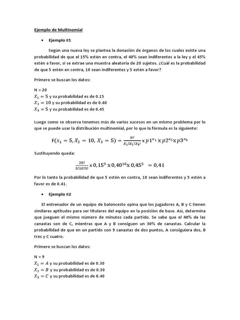 Ejemplos de Distribución Multinomial | PDF | Probabilidad | Matemáticas ...