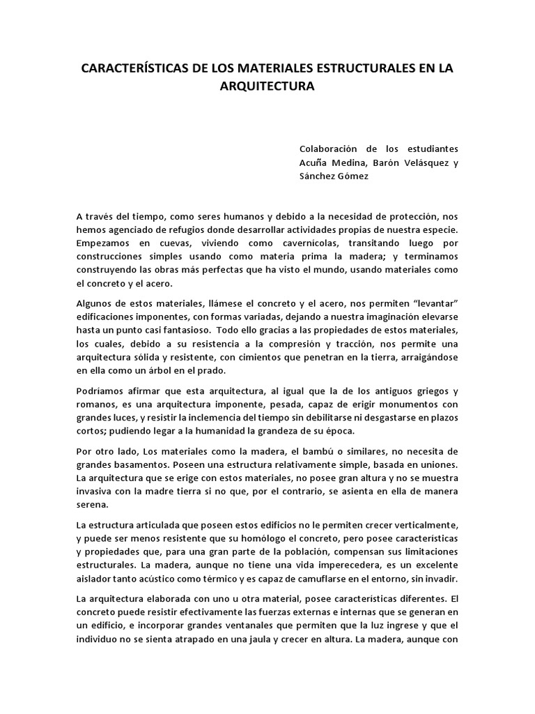 Características de Los Materiales Estructurales en La Arquitectura ...