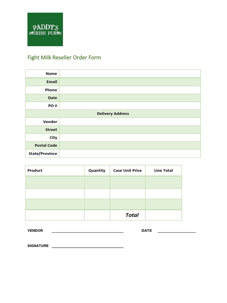 Fight Milk Order Form Template | PDF