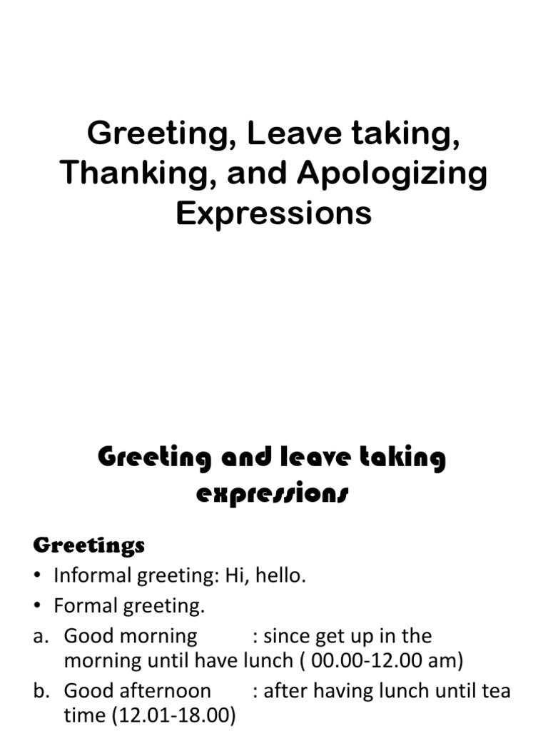 Greeting, Leave Taking, Thanking, and | PDF