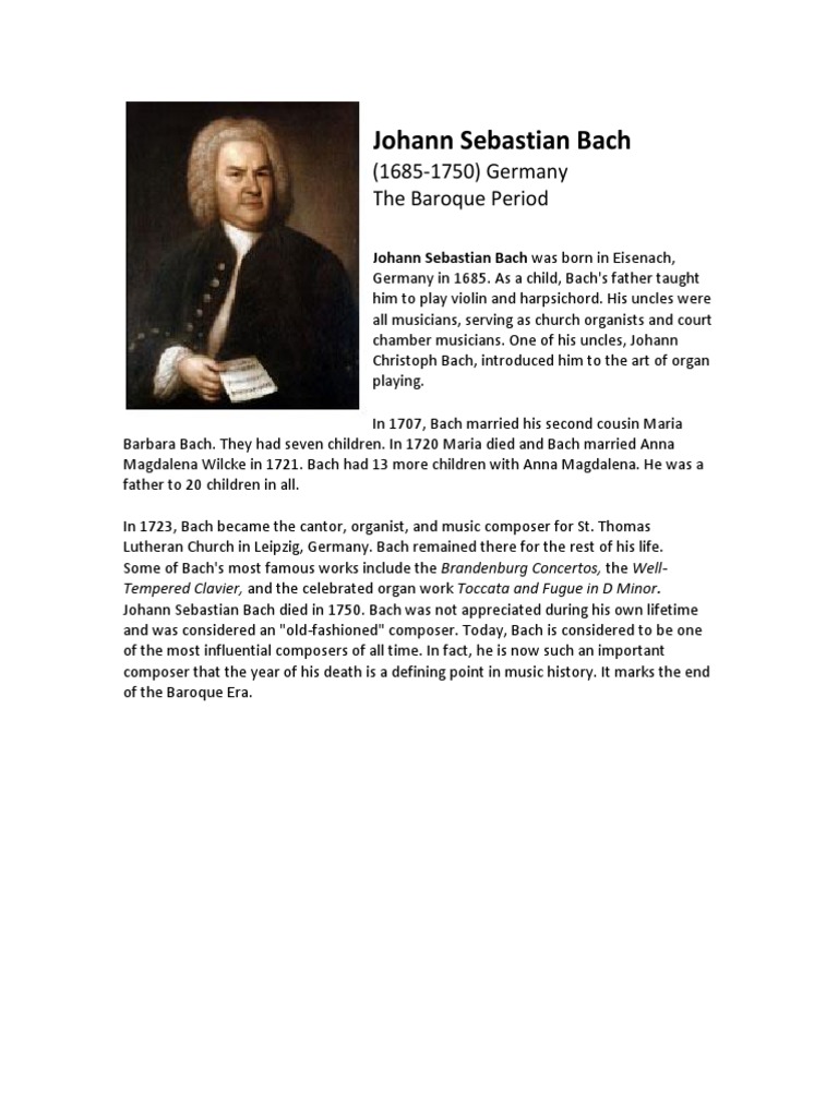 Johann Sebastian Bach Info Sheet For Students | PDF Johann Sebastian Bach Info Sheet For Students | PDF