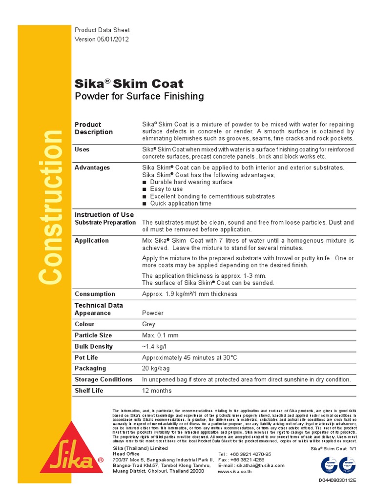 Sika PDS_E_Sika Skim Coat.pdf | Concrete | Materials