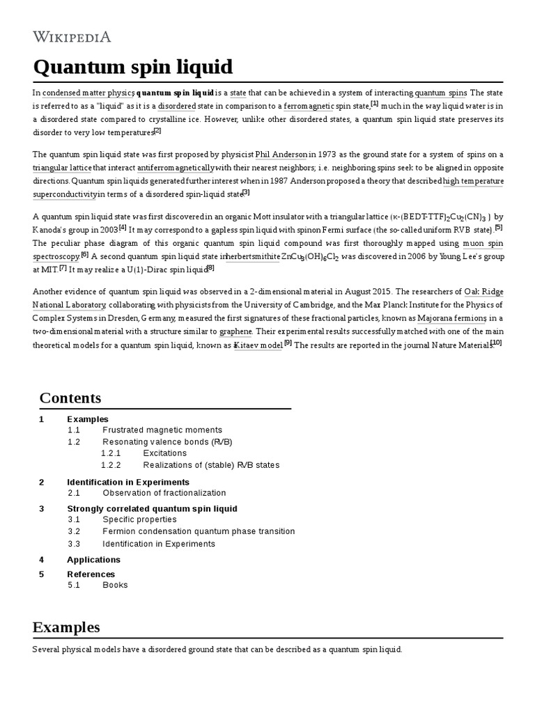 Quantum Spin Liquid | PDF | Modern Physics | Chemical Product Engineering