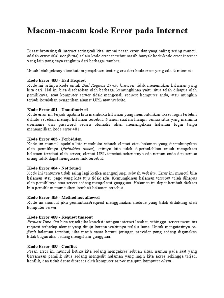 Macam-Macam Kode Error Pada Internet | PDF