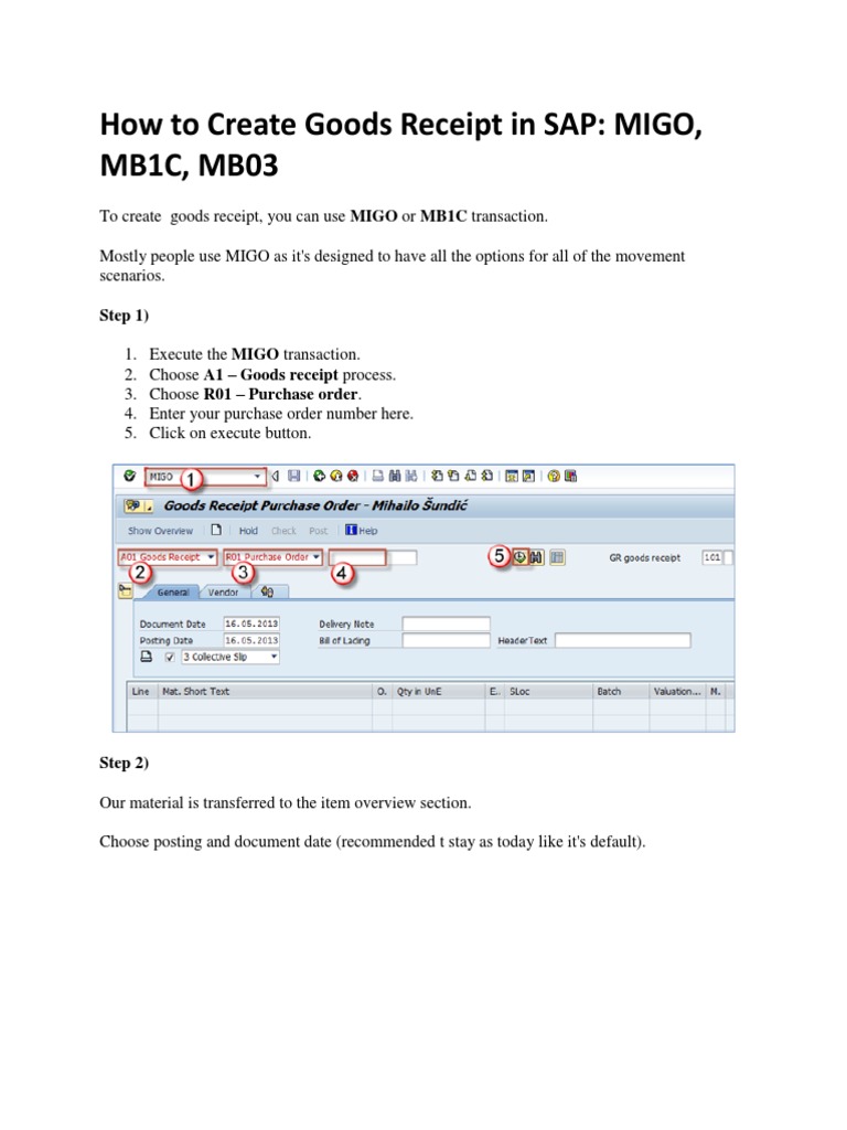 Creating Goods Receipt in SAP MIGO | PDF | Receipt | Information ...