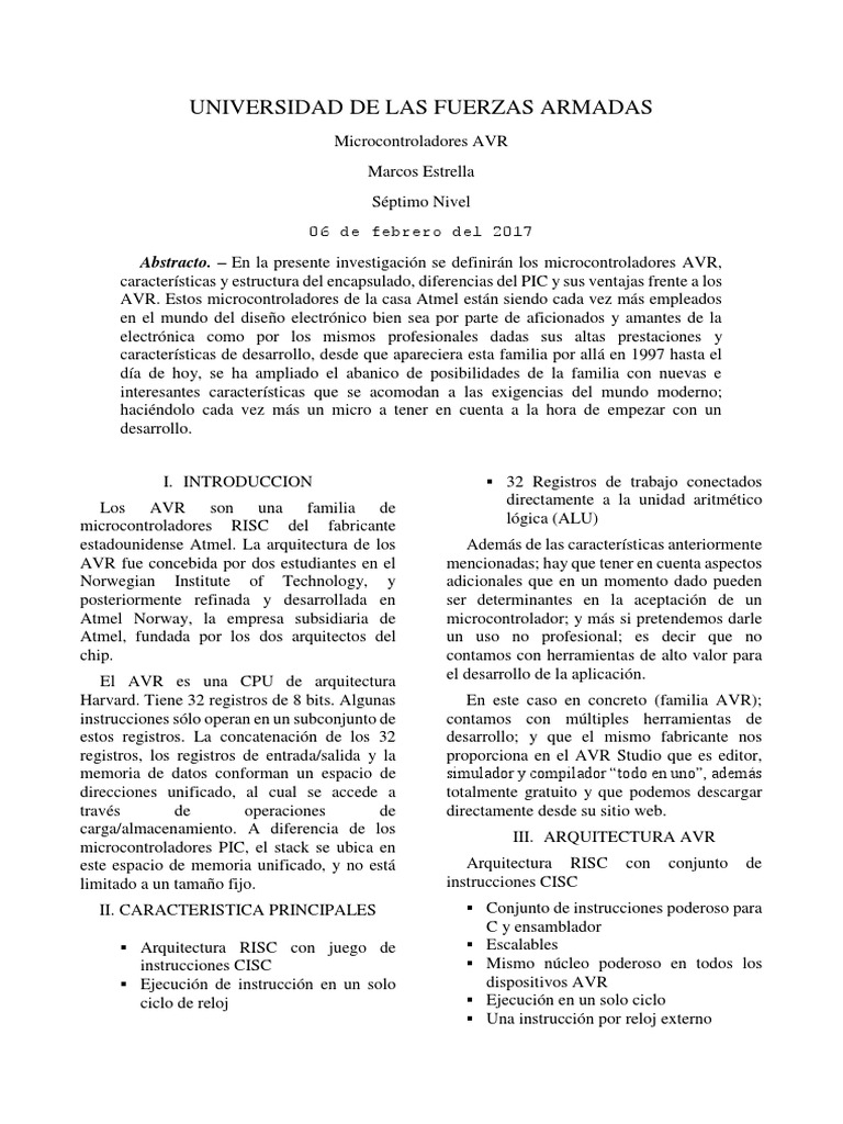 Microcontroladores AVR: Características y Ventajas | PDF ...