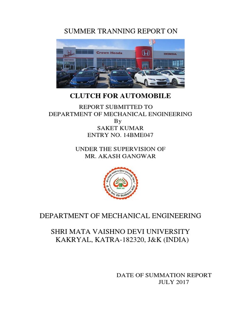 Summer Tranning Report Front Page On | PDF