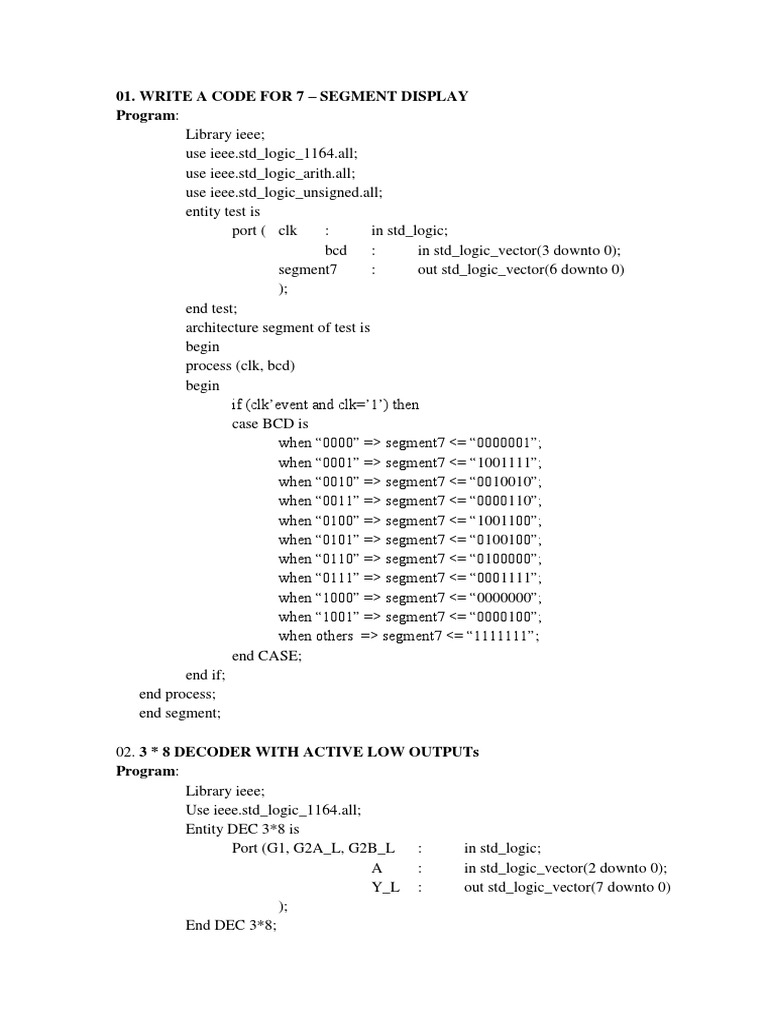 Write A Code For 7 - Segment Display Program | PDF | Vhdl | Computer ...