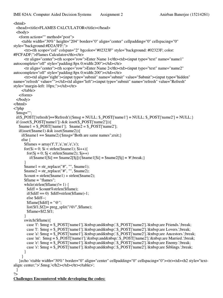 FLAMES Code | PDF | Software Development | Computer Programming