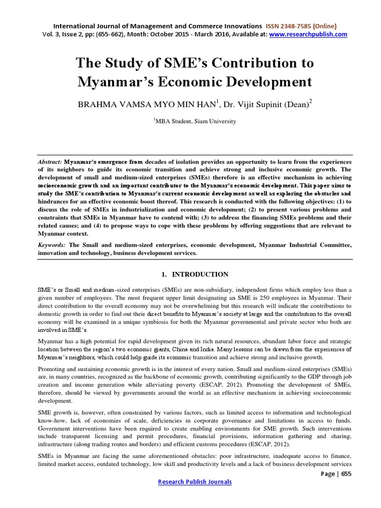 The Study of SME's Contribution To Myanmar's Economic Development | PDF ...