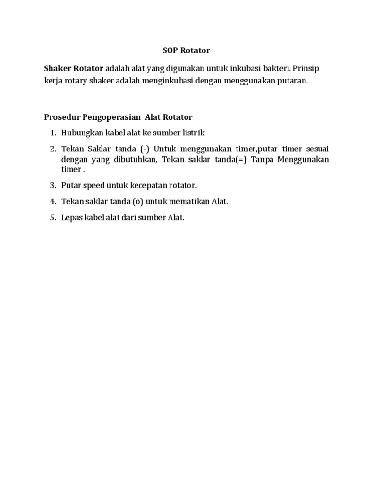 Sop Rotator (Alt Lab) | PDF | Griya & Taman | Teknologi & Rekayasa