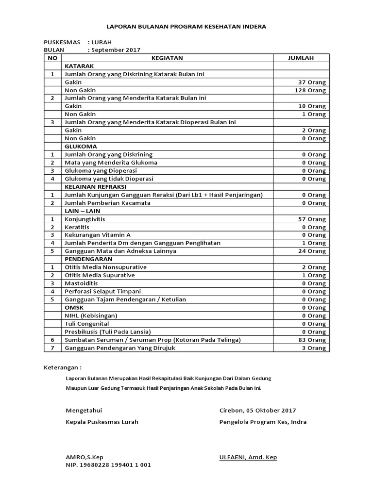 Laporan Bulanan Program Kesehatan Indra | PDF