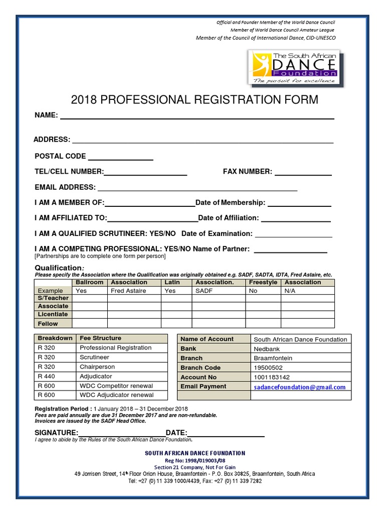 SADF Professional Registration 2018 | PDF | Business