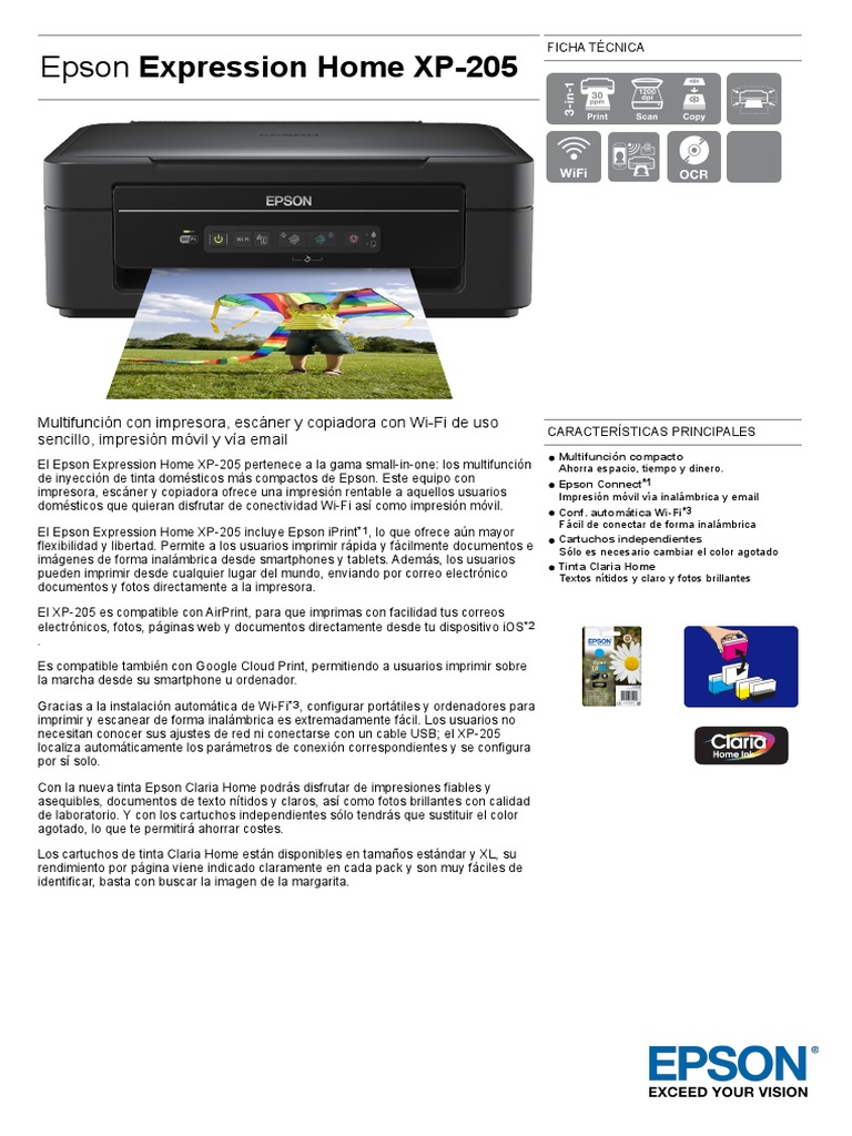 Epson Expression Home XP 205 Datasheet | PDF | Impresora (Computación ...