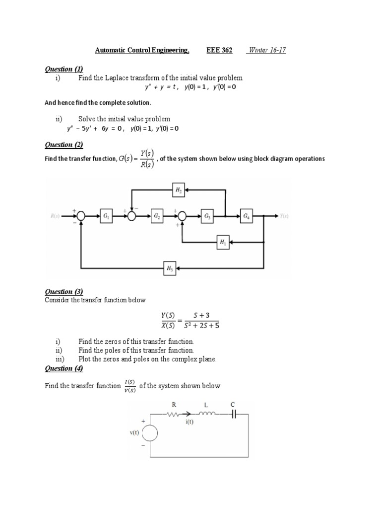 Laplace Transforms & Control Systems Analysis | PDF
