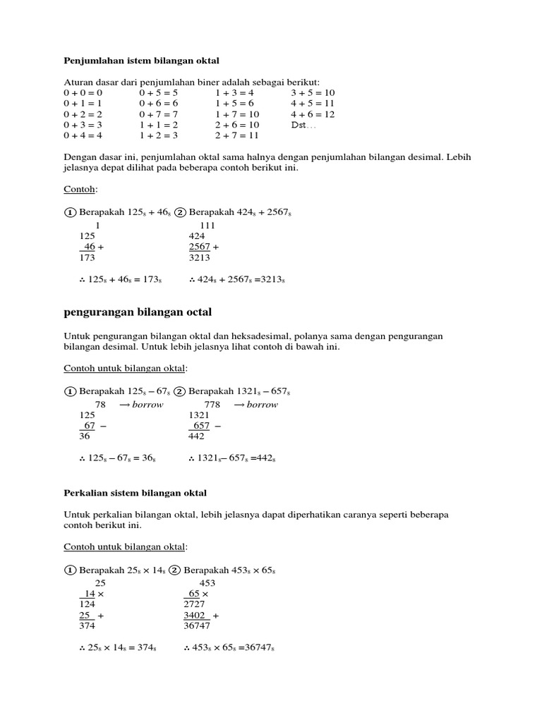 Operasi Aritmetika Bilangan Oktal | PDF | Metode & Bahan Ajar
