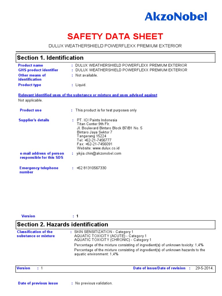 06. MSDS Dulux Weathershield Powerflexx Inggris_ENG | Toxicity ...