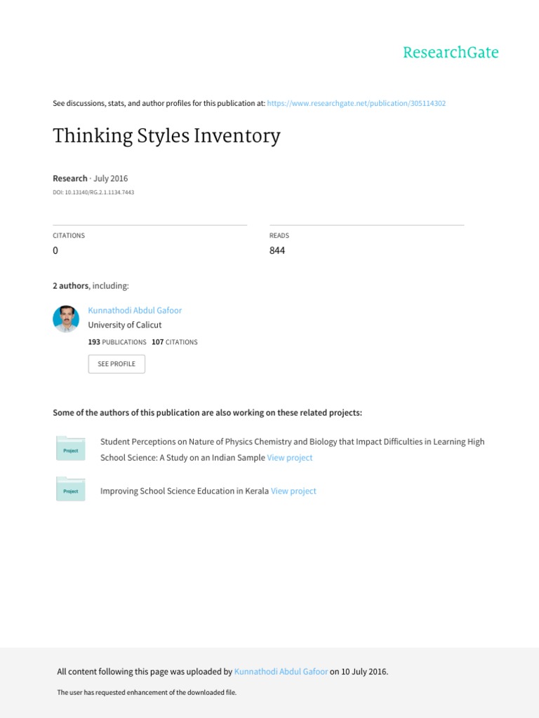 Thinking Style Inventory | PDF | Test (Assessment) | Cognition