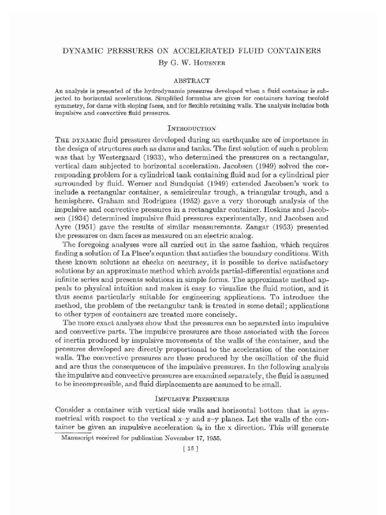 1957 HOUSNER Dynamic Pressures On Accelerated Fluid Containers | PDF ...