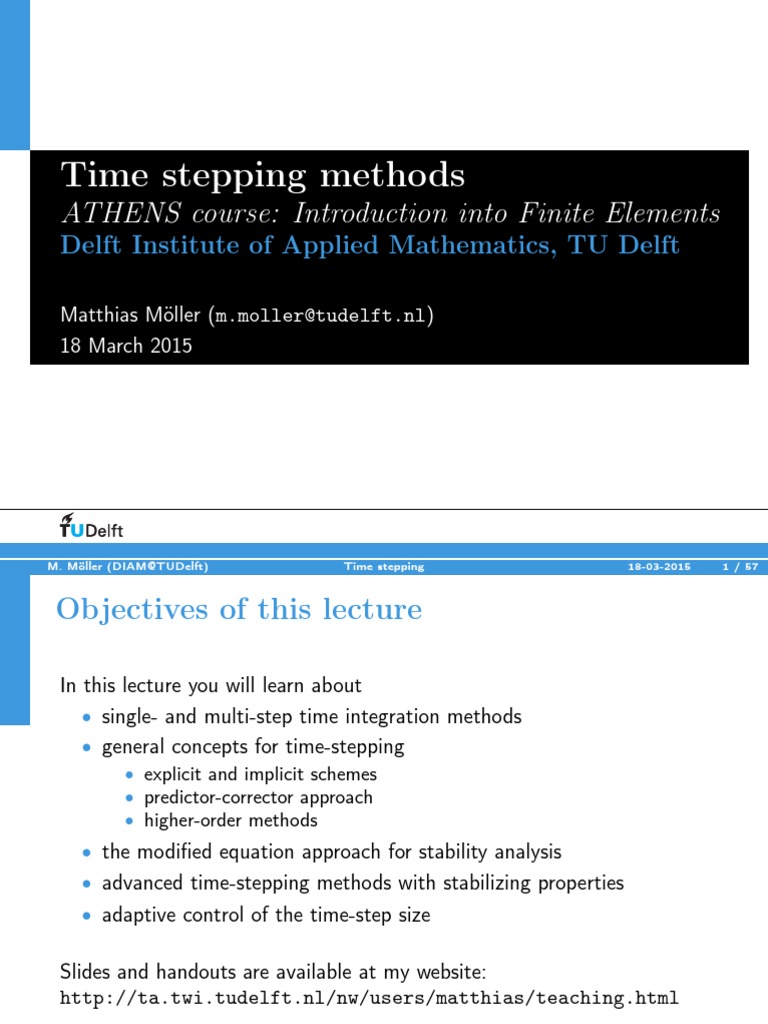 Time Stepping Methods: ATHENS Course: Introduction Into Finite Elements | PDF | Partial ...