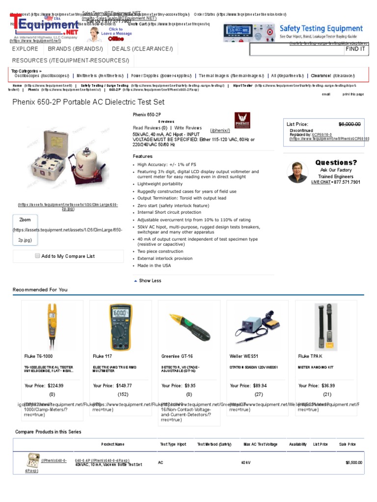 Phenix 650-2P Portable AC Dielectric Test Set Phenix 6502P 650 2P 650 ...