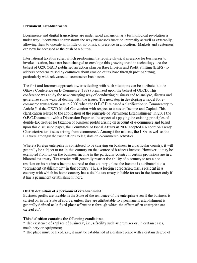 Permanent Establishments | PDF | Permanent Establishment | Tax Treaty