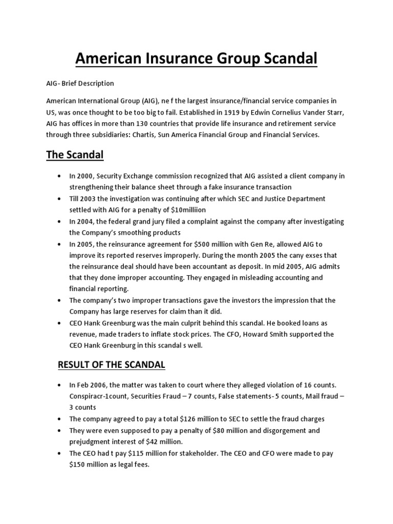 American Insurance Group Scandal | PDF | American International Group ...