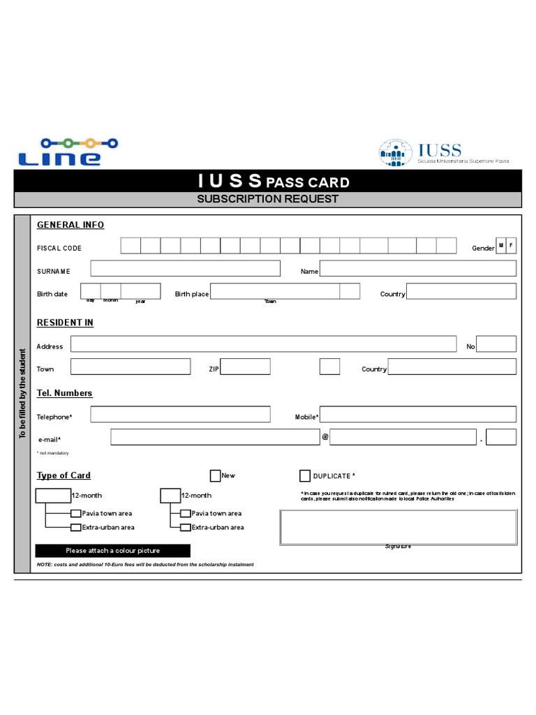IUSS Pass Card Subscription Request | PDF | Telecommunications ...