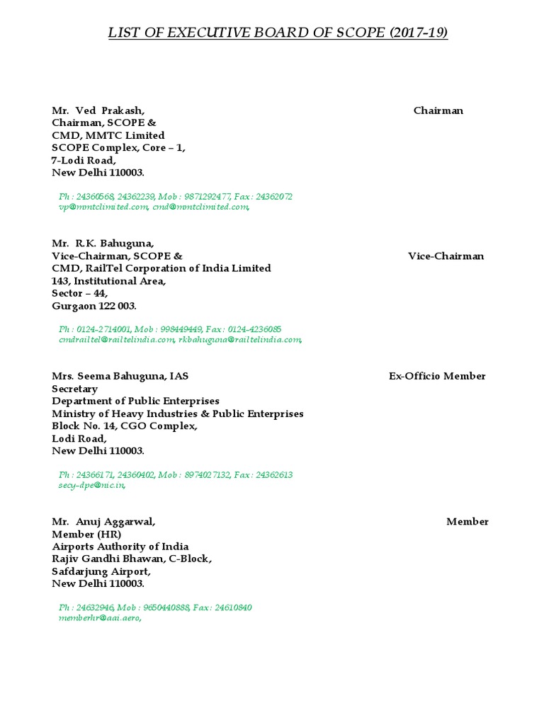 List of Executive Board of Scope 2017 19 | Download Free PDF | New ...