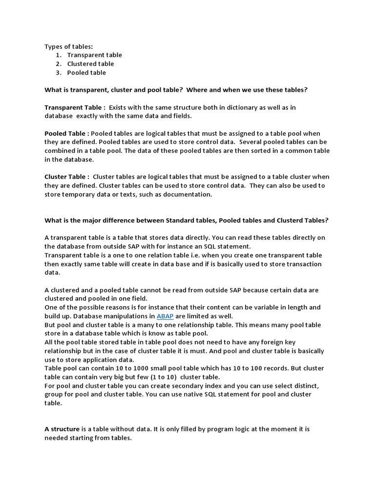 Understanding Different Types of Tables in SAP: Transparent, Clustered ...