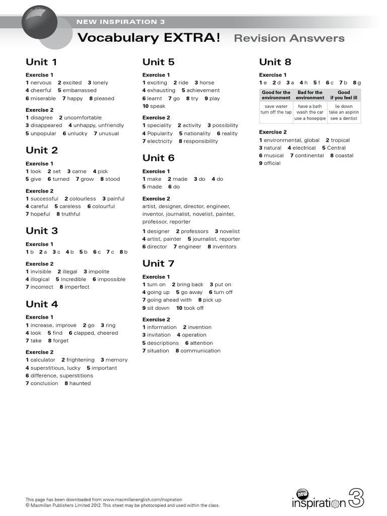 Vocabulary-EXTRA NI 3 Revision Answer Key | PDF