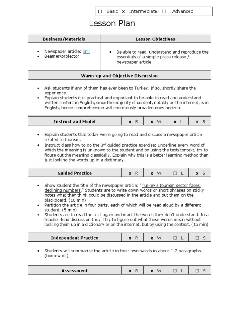 Lesson Plan: Business/Materials Lesson Objectives | PDF